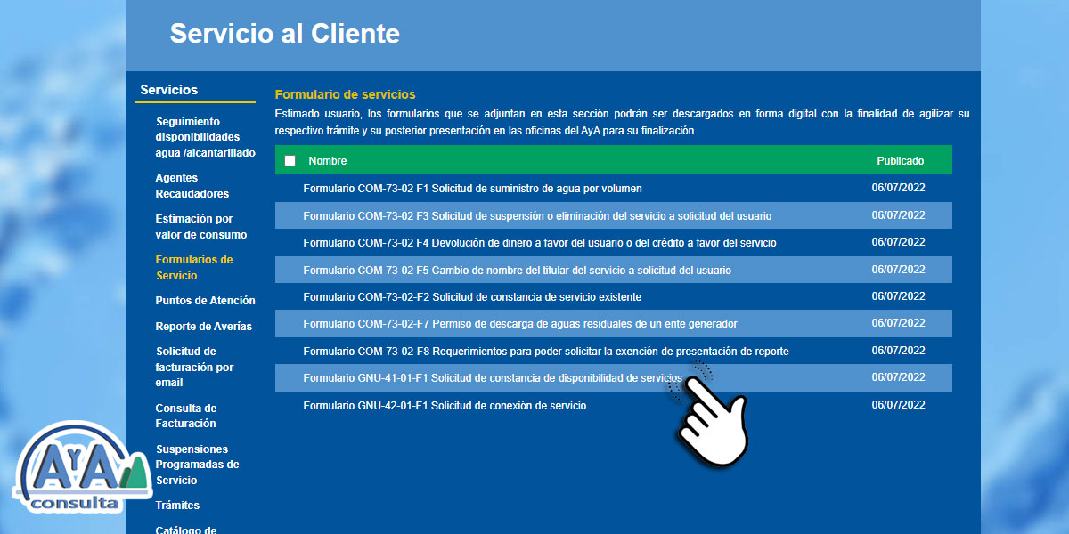 Solicitud de Constancia de Disponibilidad de Servicios AyA